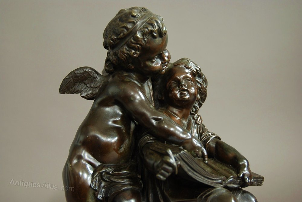 Antiques Atlas - 19thc French Bronze Of Putto & Girl Marked Moreau