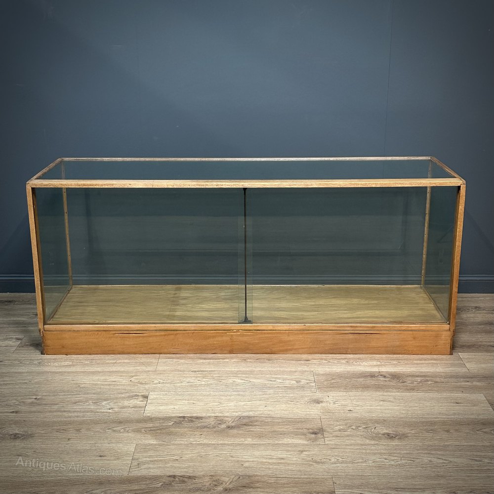 Large Vintage Oak Glass Shop Display Cabinet - Antiques Atlas