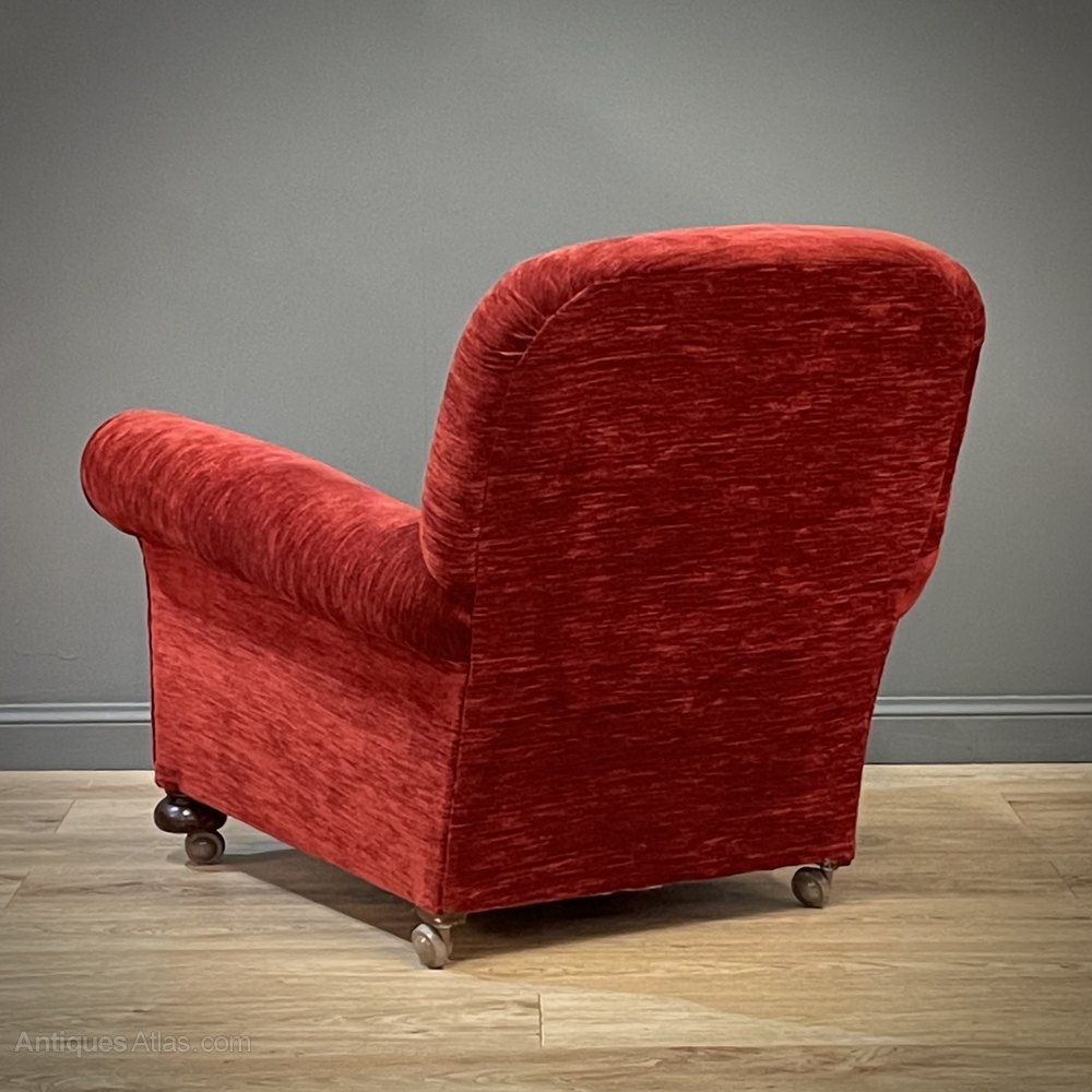 Small Pair Of Red Fireside Cottage Armchairs - Antiques Atlas