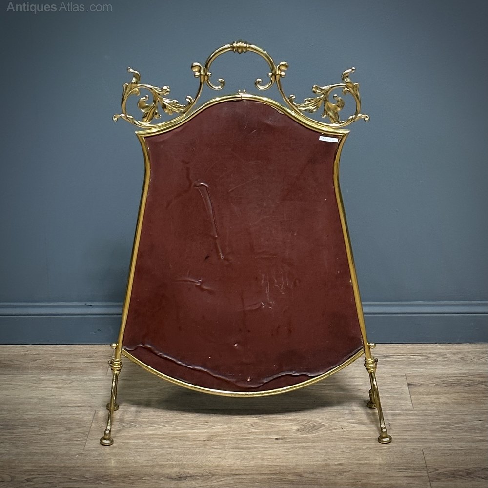 Antiques Atlas - Vintage Brass Mirrored Hand Painted Fire Screen