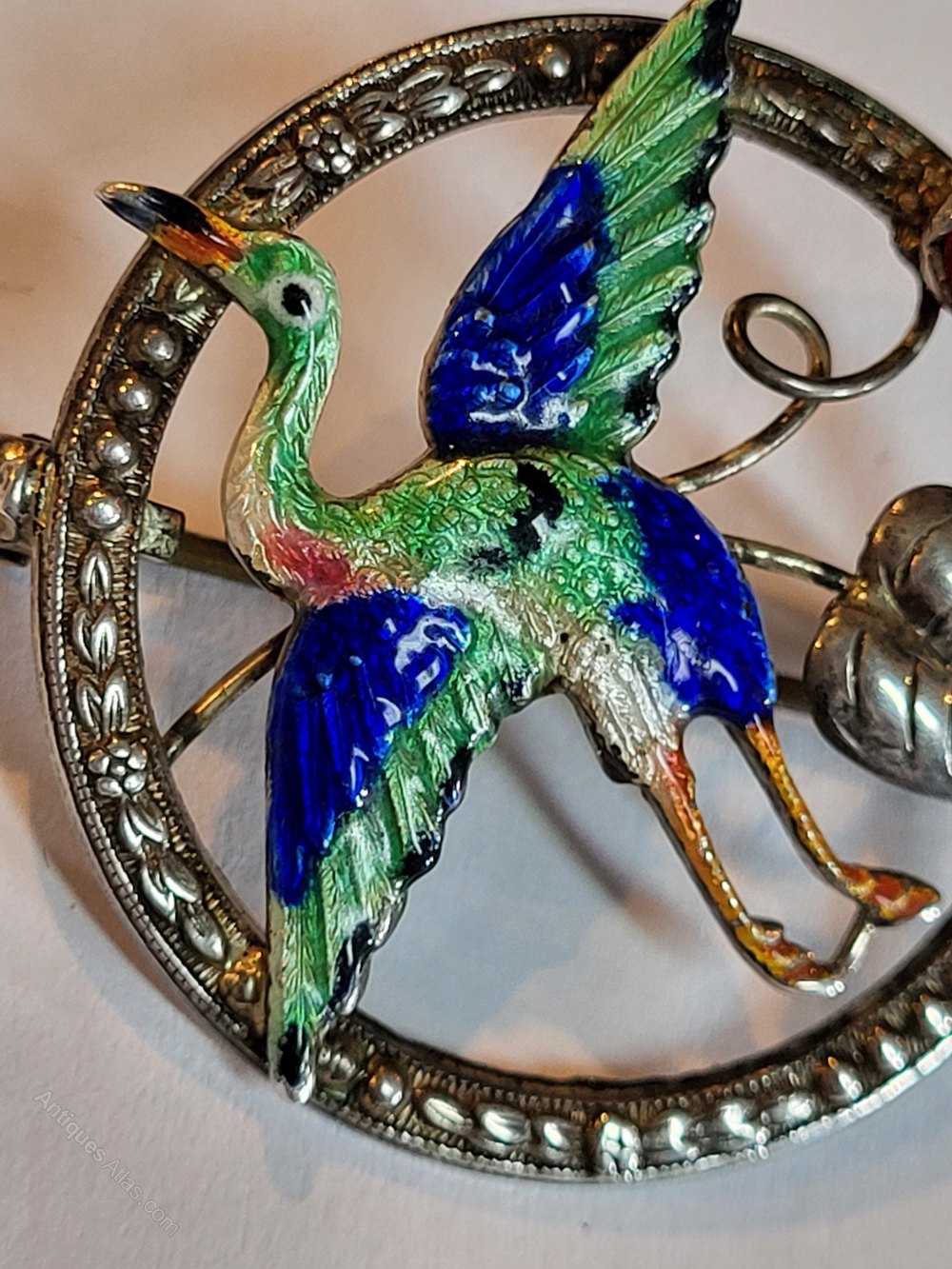Antiques Atlas - Art Deco Silver & Enamel Stork Brooch. Signed,