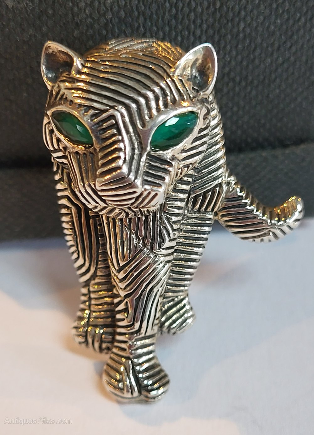 Antiques Atlas - Art Deco. Sterling Siver & Emerald Tiger Cloak Pin