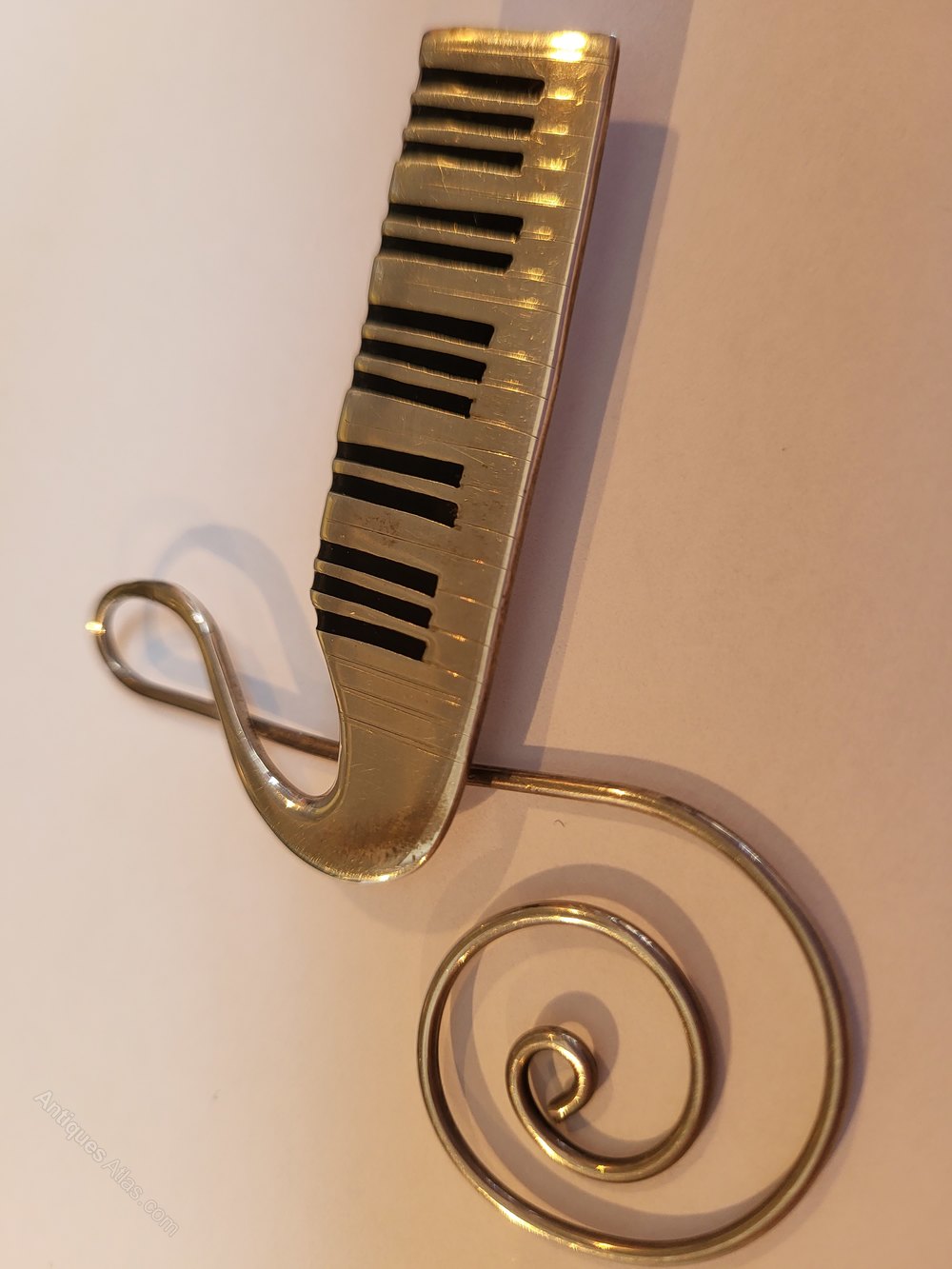 Antiques Atlas - Silver & Enamel Piano Keyboard Treble Clef Brooch.