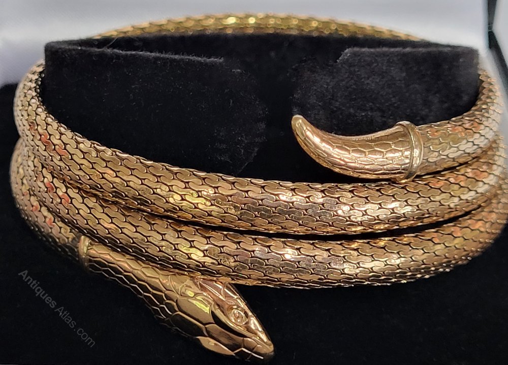 Antiques Atlas - Vintage 9ct Rolled Gold Snake Bangle.