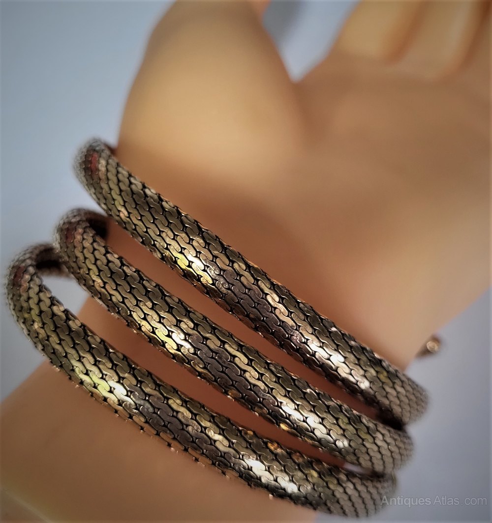 Antiques Atlas - Vintage 9ct Rolled Gold Snake Bangle.