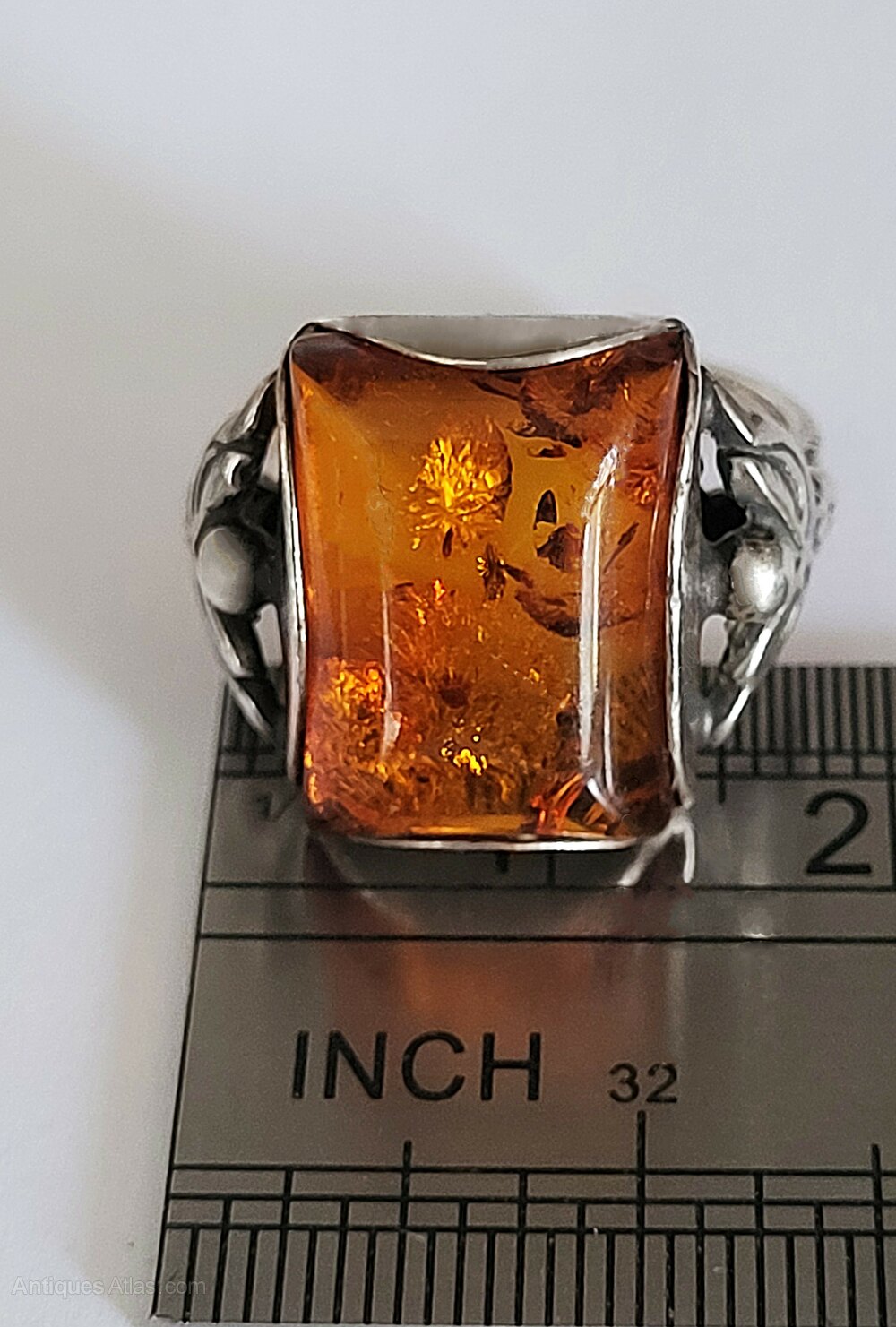 Antiques Atlas - Vintage Silver & Cognac Amber Ring. L1/2. Signed ...