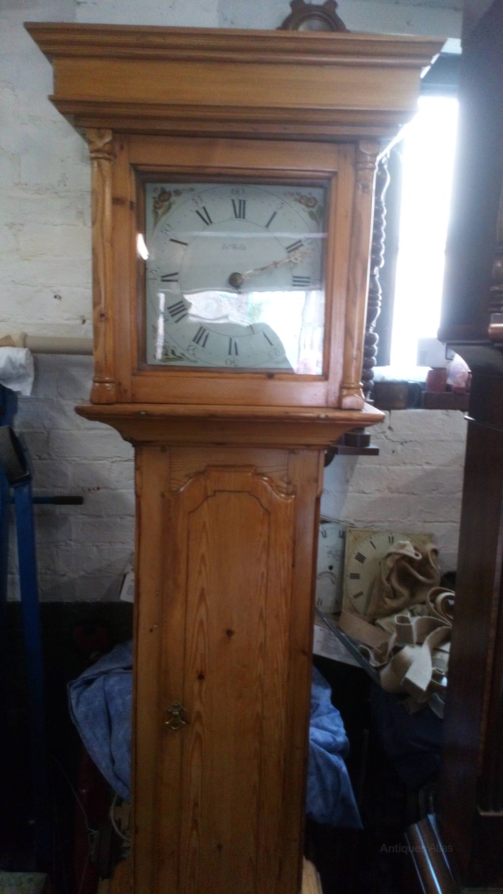 Antiques Atlas - Pine Cased Cottage Longcase Clock Painted Face