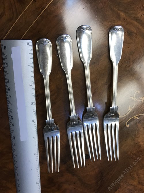 Antiques Atlas - Set 4 Fiddle Pattern Solid Silver Forks London C1892