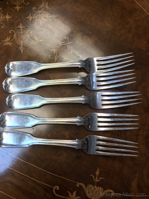 Antiques Atlas - Set 5 Solid Silver Irish Dinner Forks C1850 James