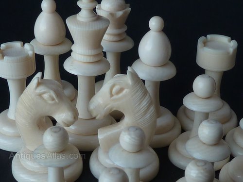 Antiques Atlas - English Ivory Chess Set Boxed Games Antique