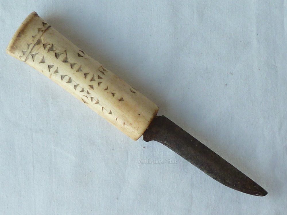 Antiques Atlas - Inuit Bone Handle Hunting Knife Scrimshaw Eskimo