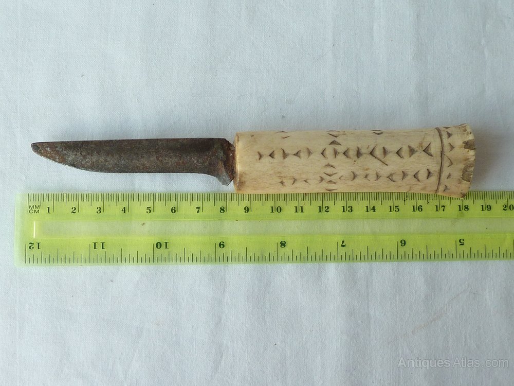 Antiques Atlas - Inuit Bone Handle Hunting Knife Scrimshaw Eskimo