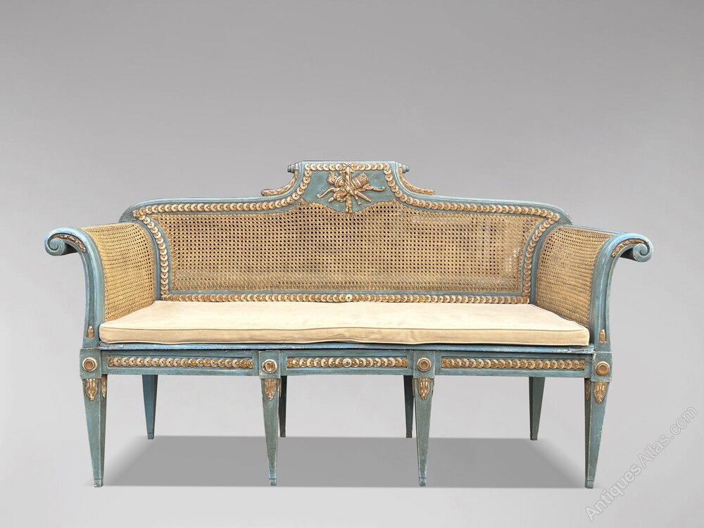 19th C Louis XVI Painted Caned Bench as1085a829 / 1419 - Antiques Atlas