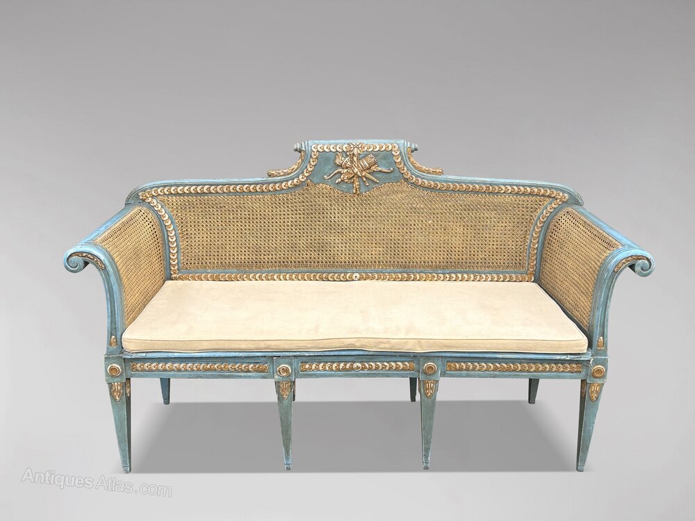 19th C Louis XVI Painted Caned Bench as1085a829 / 1419 - Antiques Atlas