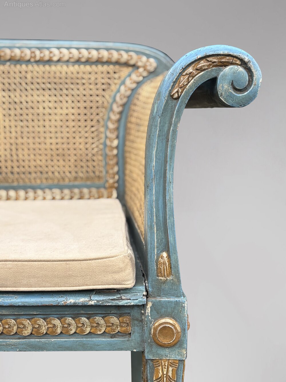 19th C Louis XVI Painted Caned Bench as1085a829 / 1419 - Antiques Atlas