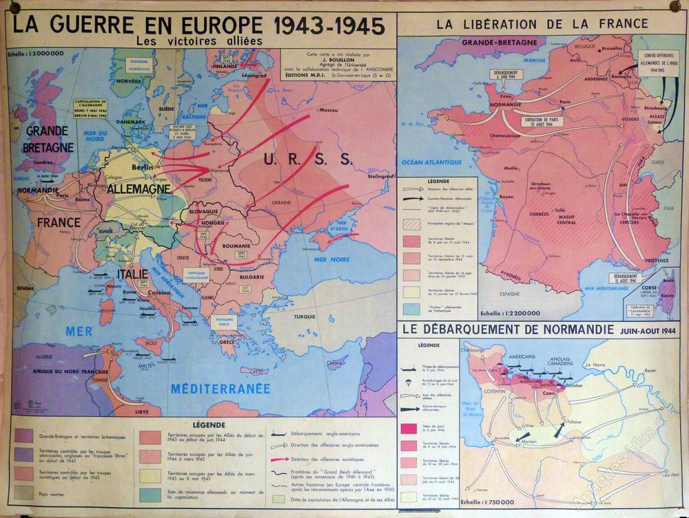 Antiques Atlas - World War II Wall Map Large & Double Sided