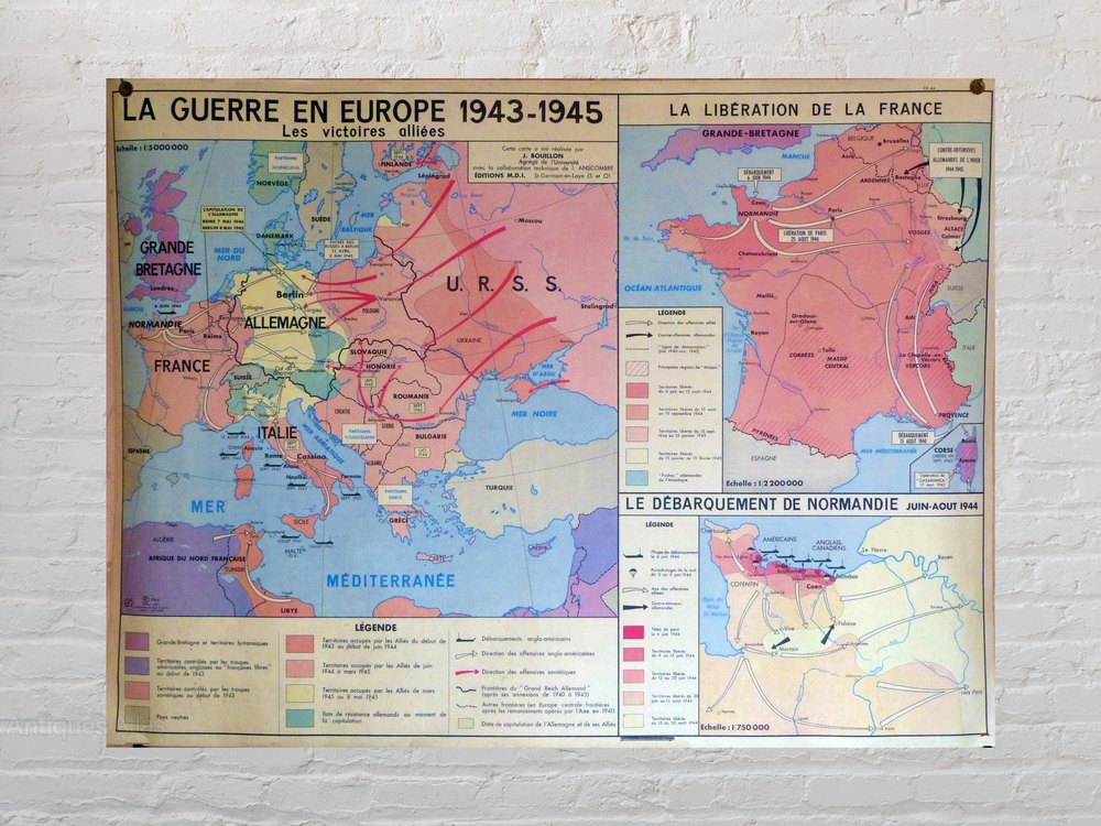 Antiques Atlas - World War II Wall Map Large & Double Sided