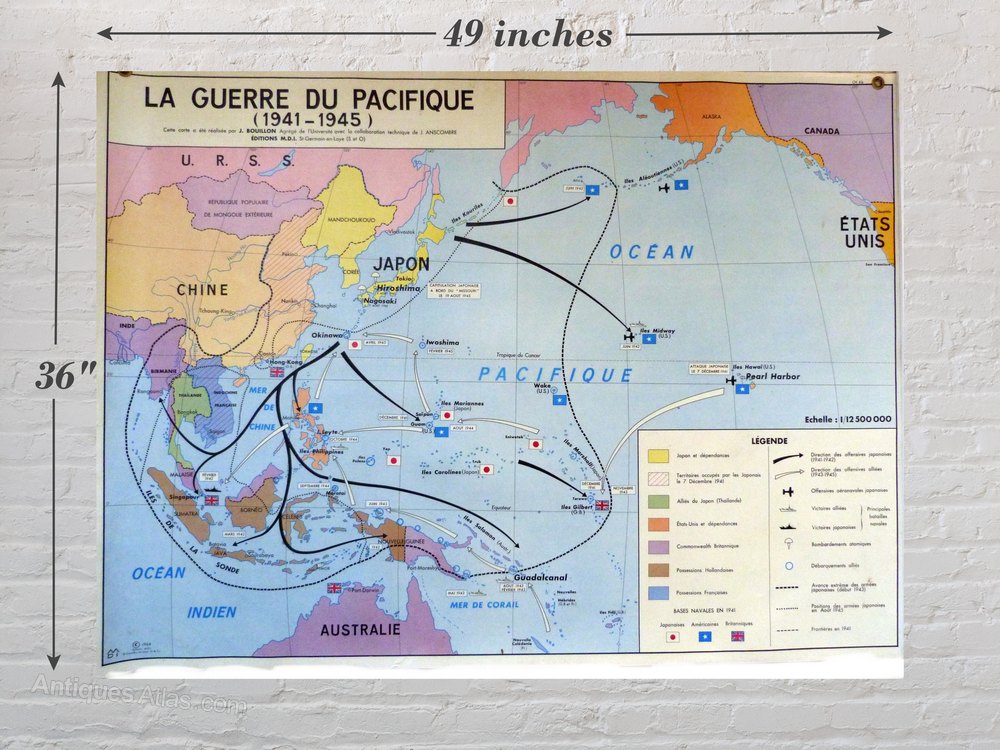 Antiques Atlas - World War II Wall Map Large & Double Sided