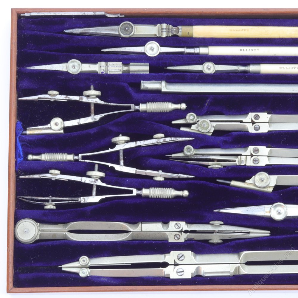 Antiques Atlas - 2 Tier Set Drawing Instruments Elliott Bros C1870