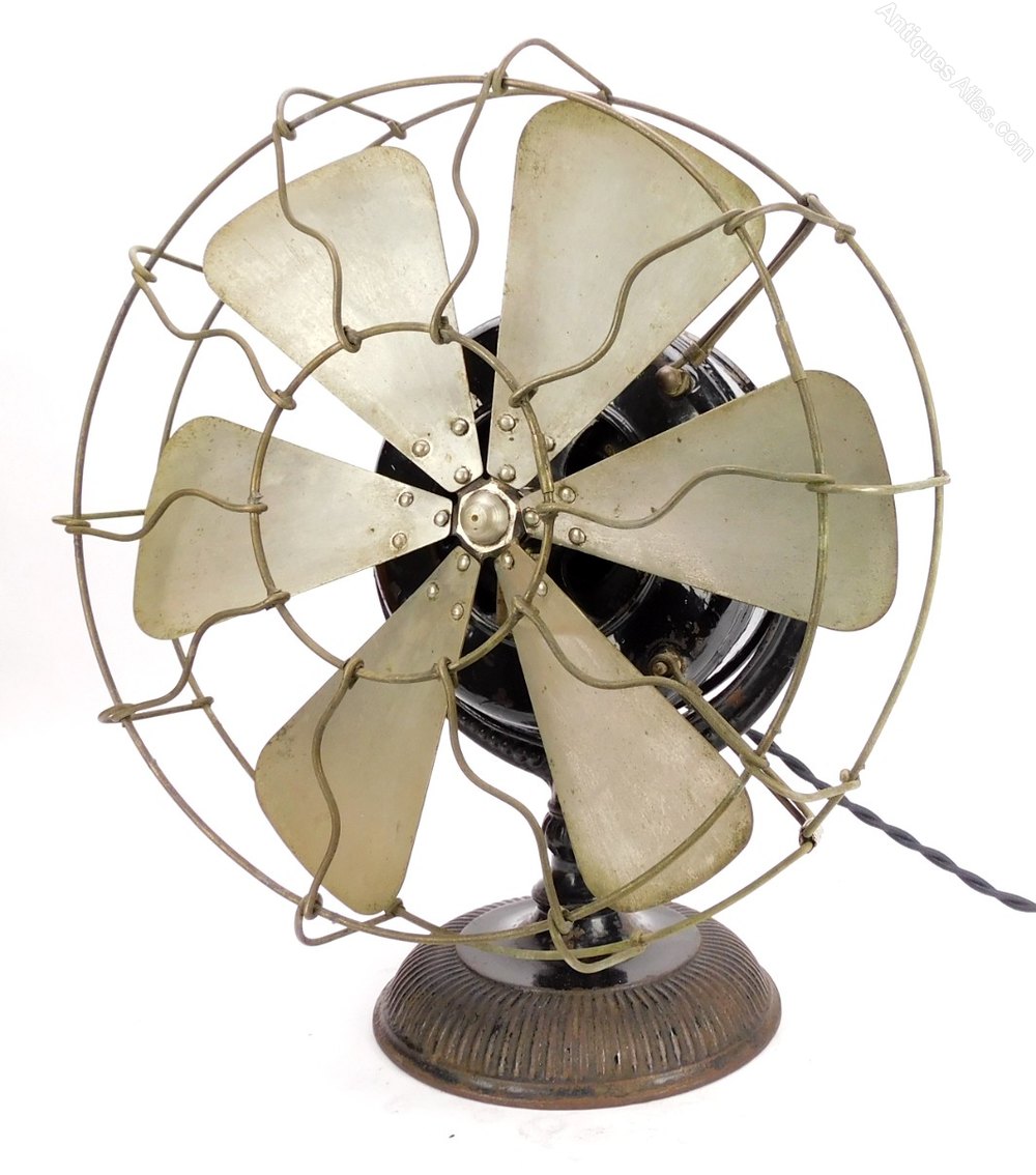 Antiques Atlas - 1898 12" GE Football Tag 6 Blade Pancake Desk Fan