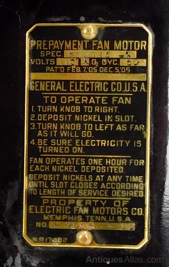 Antiques Atlas - 1920 Ge Coin Operated Hotel Fan Fully Operational ...