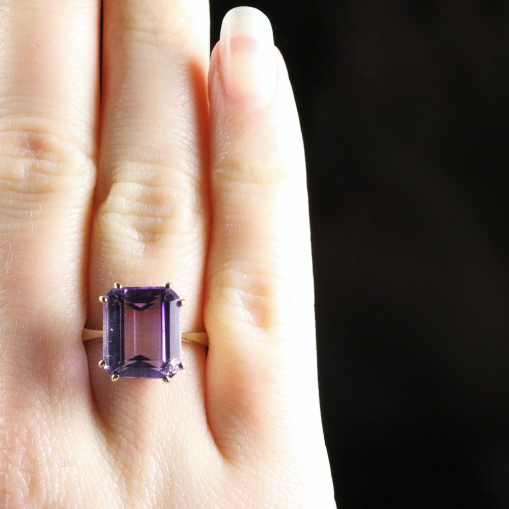 Antiques Atlas - Amethyst Gold Ring Emerald Cut Amethyst 6ct