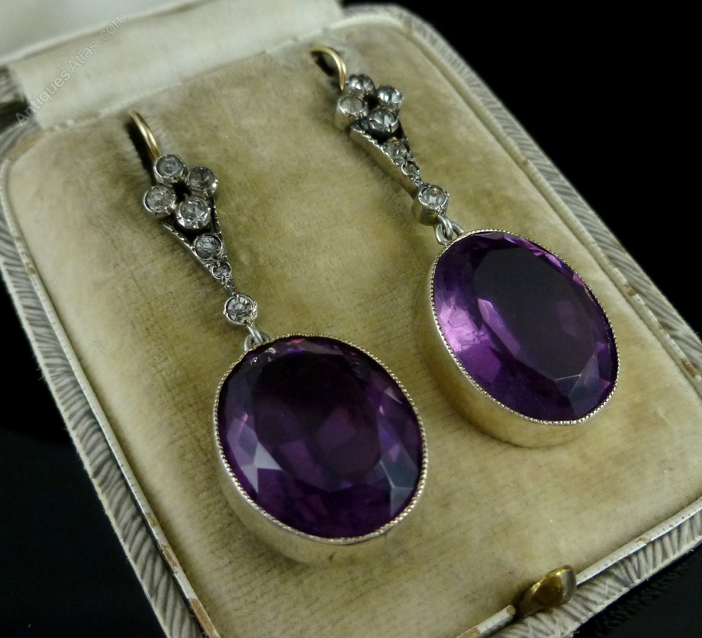 Antiques Atlas - Antique Paste Earrings, Amethyst & Old Cut Paste