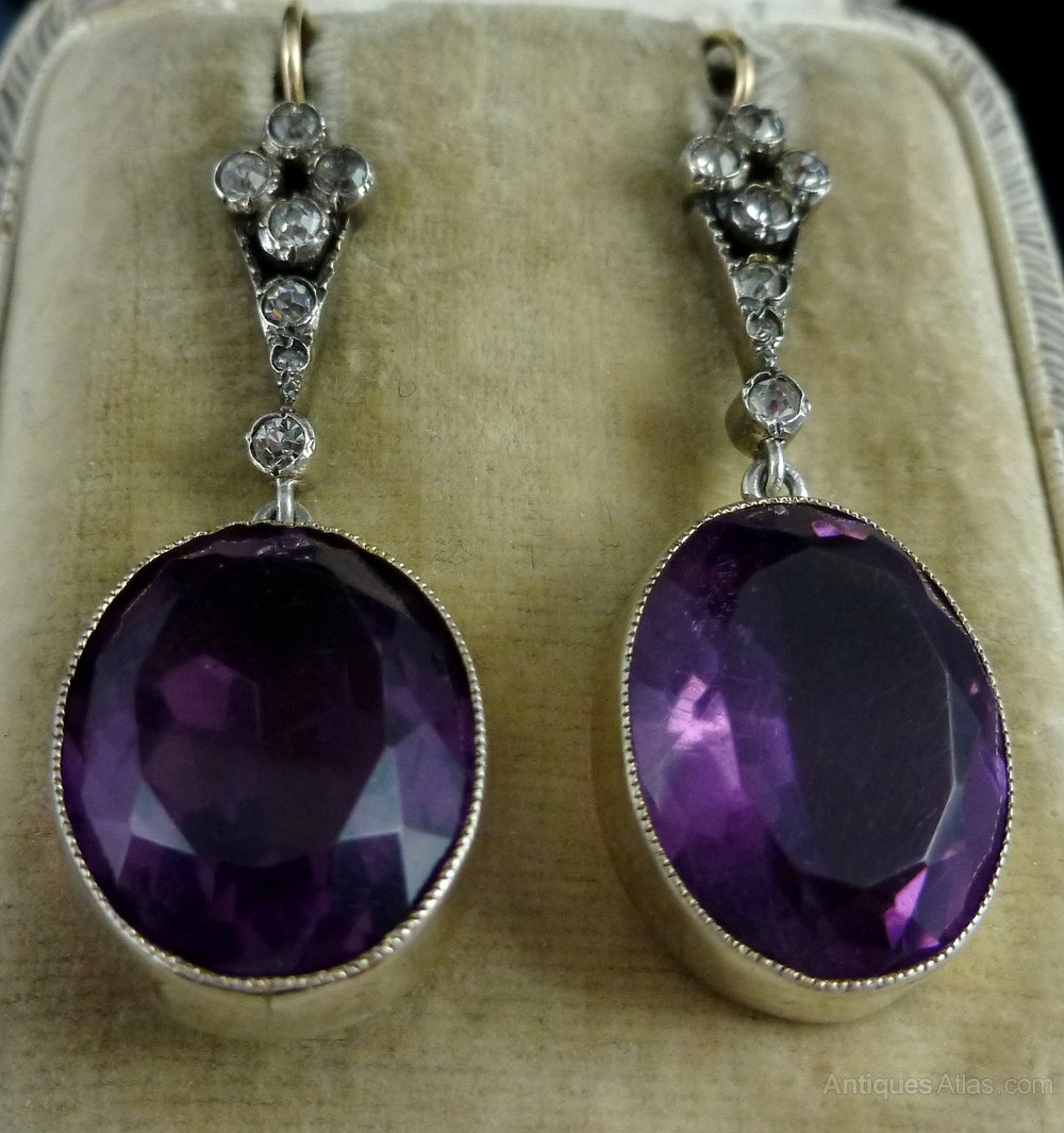 Antiques Atlas - Antique Paste Earrings, Amethyst & Old Cut Paste