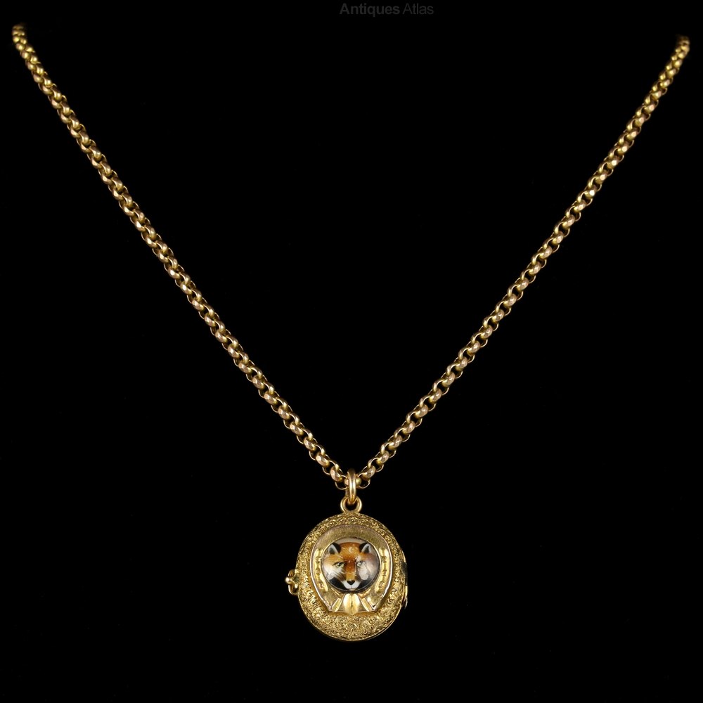 Antiques Atlas - Antique Victorian Fox Hunting Necklace Gold Locket