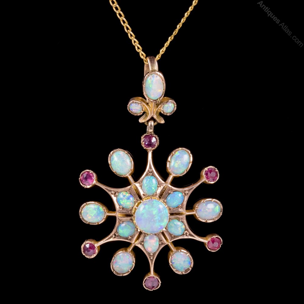 Antiques Atlas - Antique Victorian Ruby Opal Pendant Necklace 18ct