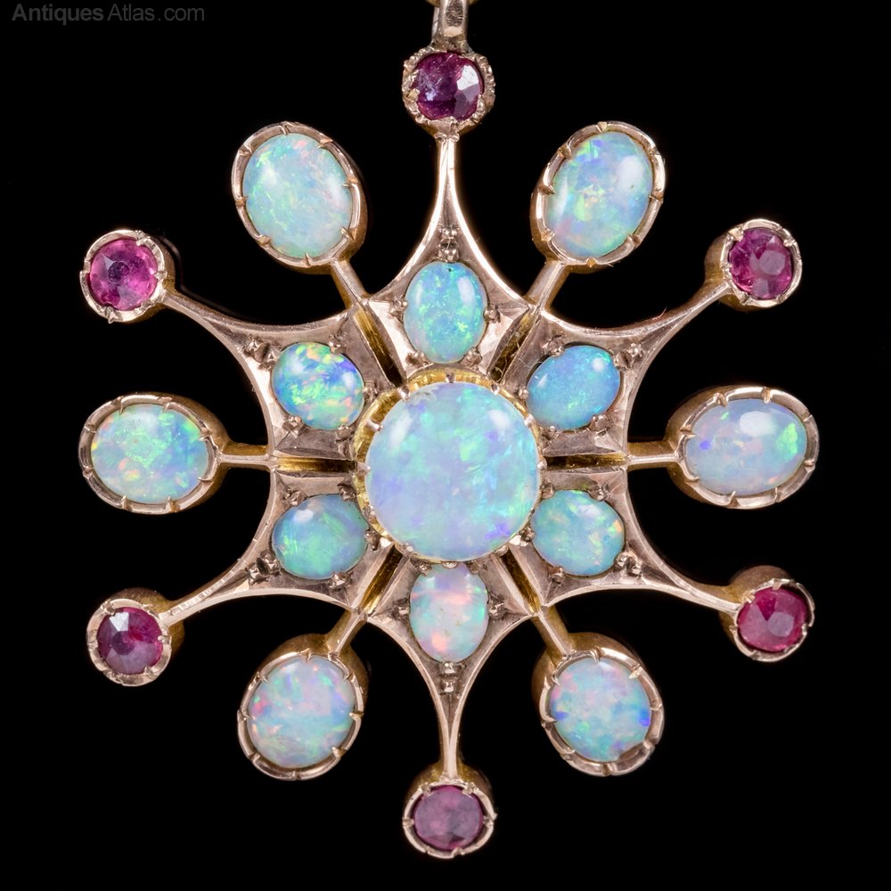 Antiques Atlas - Antique Victorian Ruby Opal Pendant Necklace 18ct
