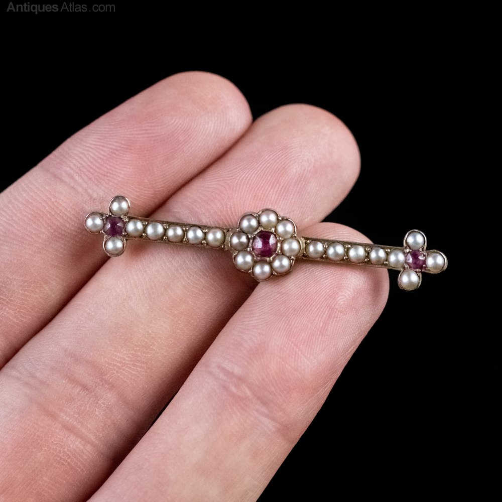 Antiques Atlas - Antique Victorian Ruby Pearl Brooch 9ct Gold