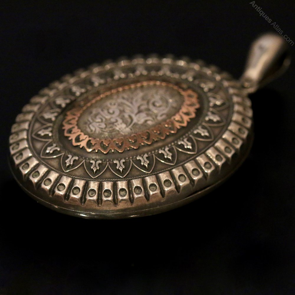 Antiques Atlas - Antique Victorian Silver Gold Large Locket - 1881