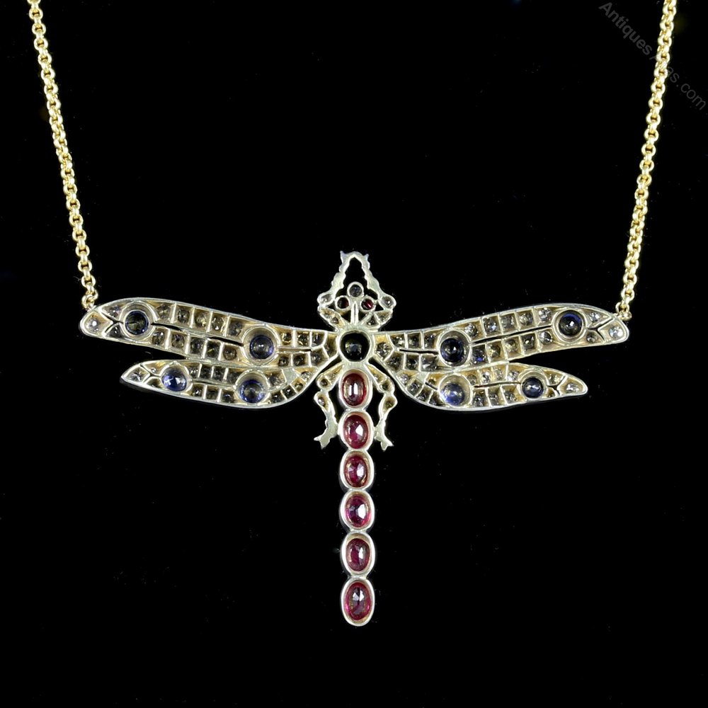 Antiques Atlas - Diamond Dragonfly Pendant Necklace Diamonds Rubies