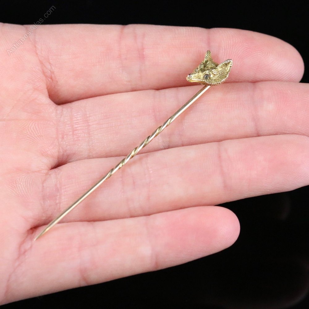 Antiques Atlas - Gold Fox Pin Diamond Eyes 15ct Gold