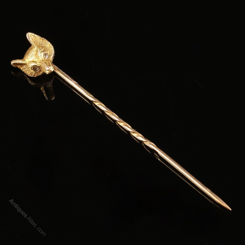 Antiques Atlas - Gold Fox Pin Diamond Eyes 15ct Gold