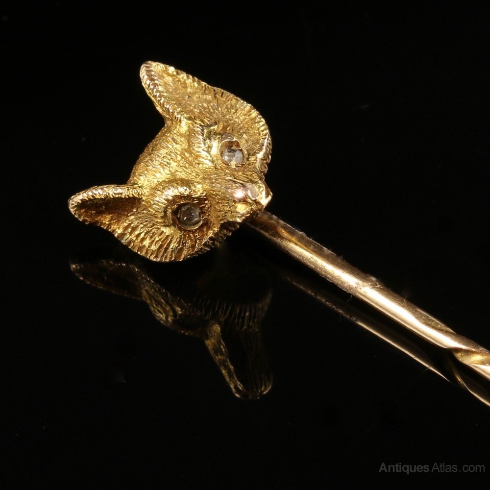 Antiques Atlas - Gold Fox Pin Diamond Eyes 15ct Gold