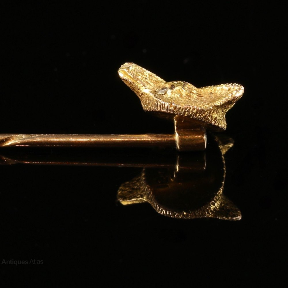 Antiques Atlas - Gold Fox Pin Diamond Eyes 15ct Gold