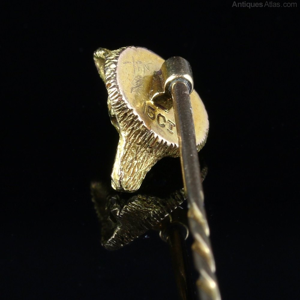 Antiques Atlas - Gold Fox Pin Diamond Eyes 15ct Gold