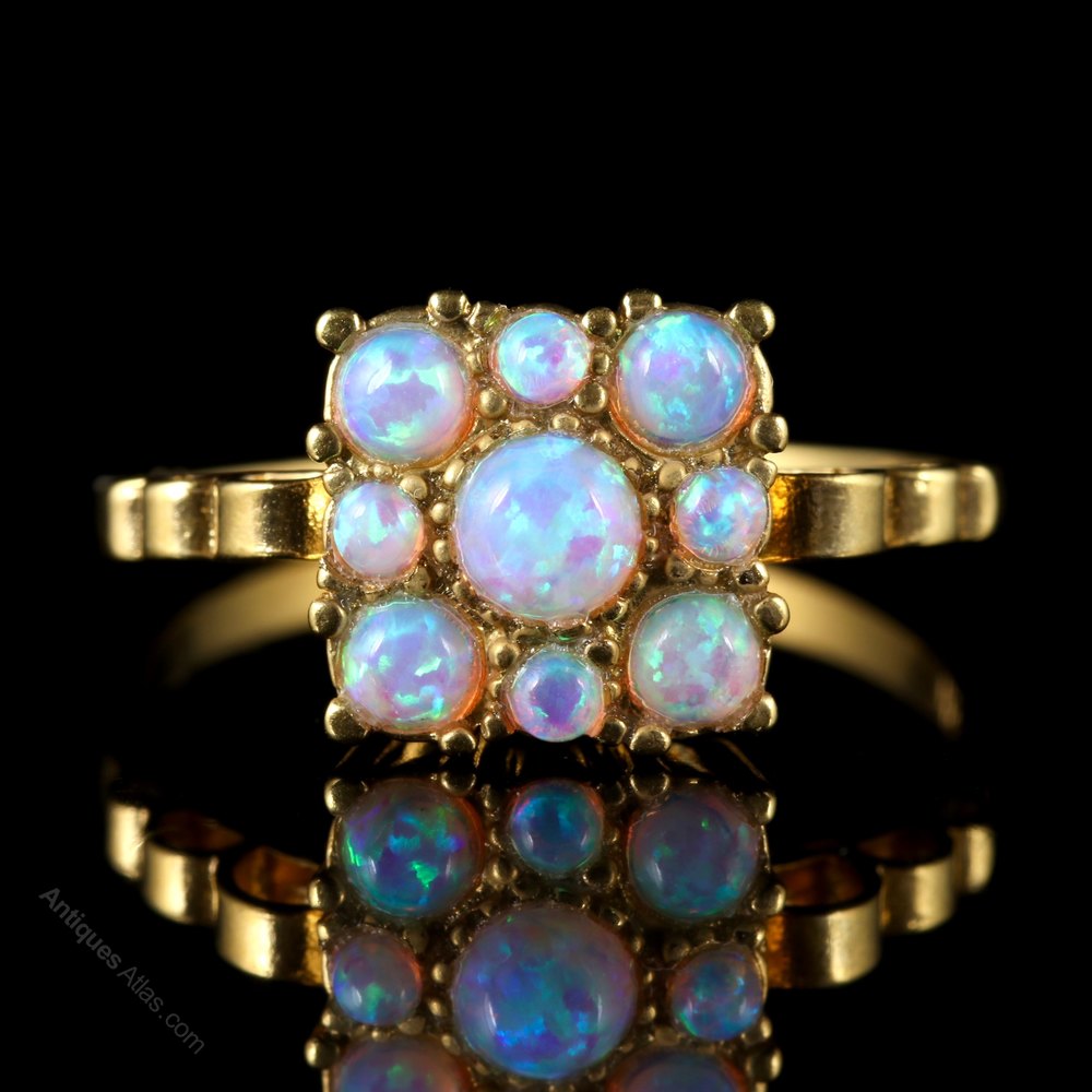 Antiques Atlas - Opal Square Ring 18ct Gold On Silver Ring