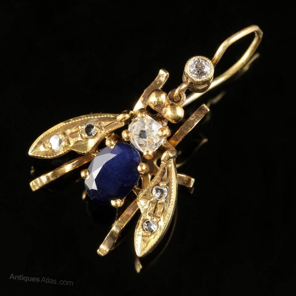 Antiques Atlas - Victorian Diamond Sapphire Insect Earrings 18ct