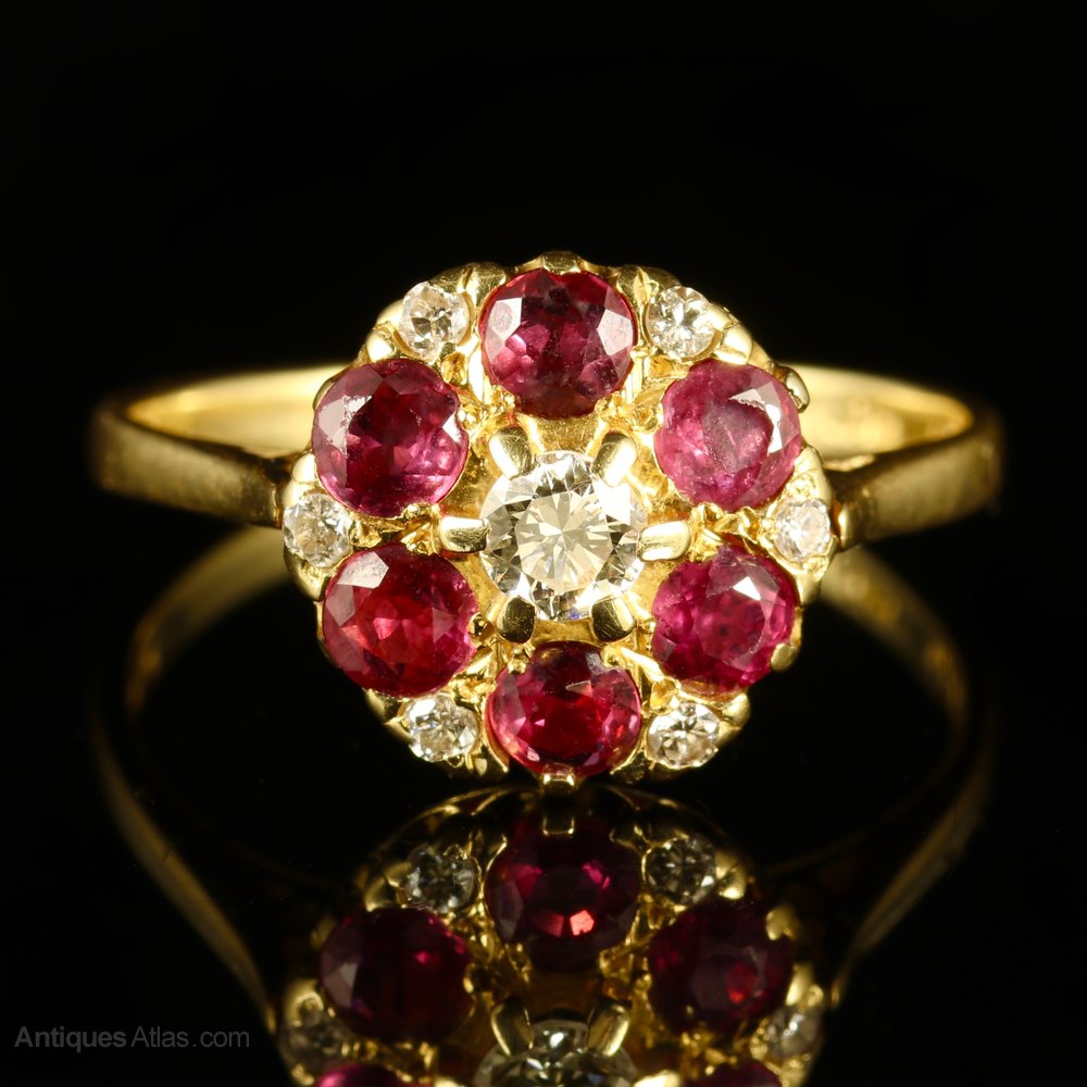 Antiques Atlas - Vintage Ruby Diamond Cluster Ring Dated 1979