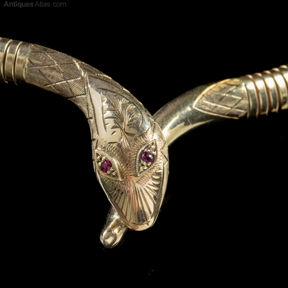 Antiques Atlas - Vintage Ruby Snake Collar Necklace 9ct Gold