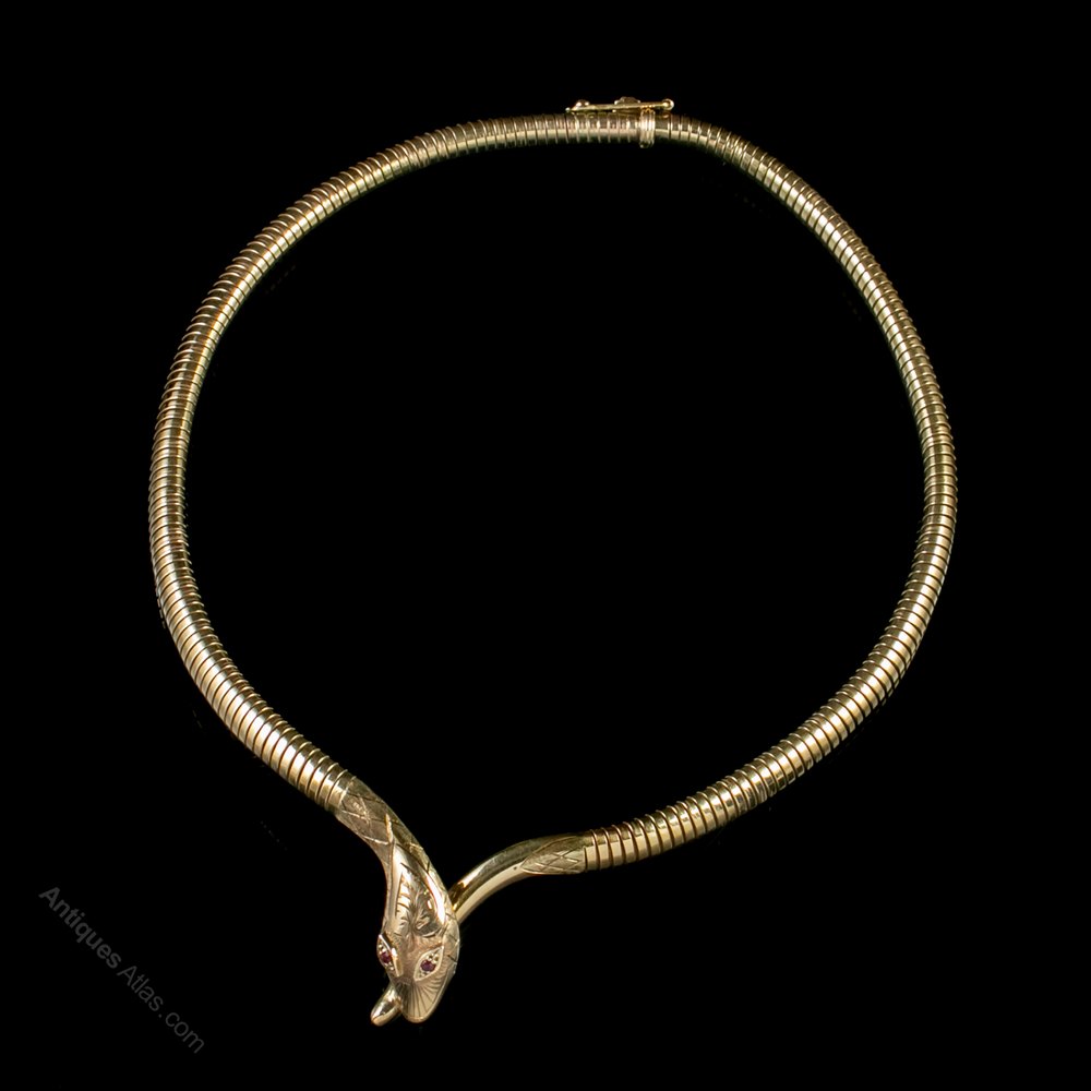 Antiques Atlas - Vintage Ruby Snake Collar Necklace 9ct Gold