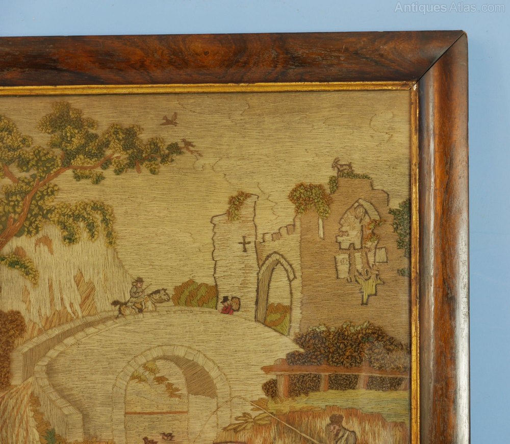 Antiques Atlas - Early Victorian Needlework Rural Picture