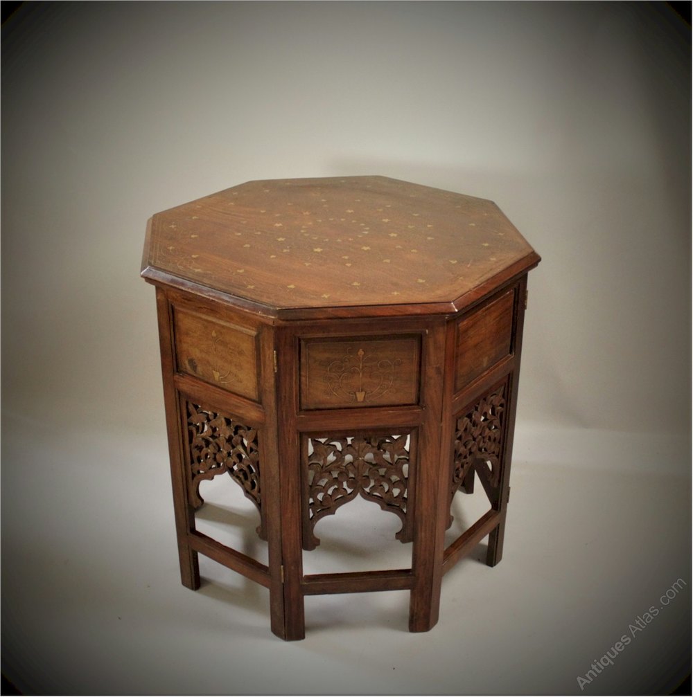 Anglo Indian Brass Inlaid Octagonal Side Table - Antiques Atlas