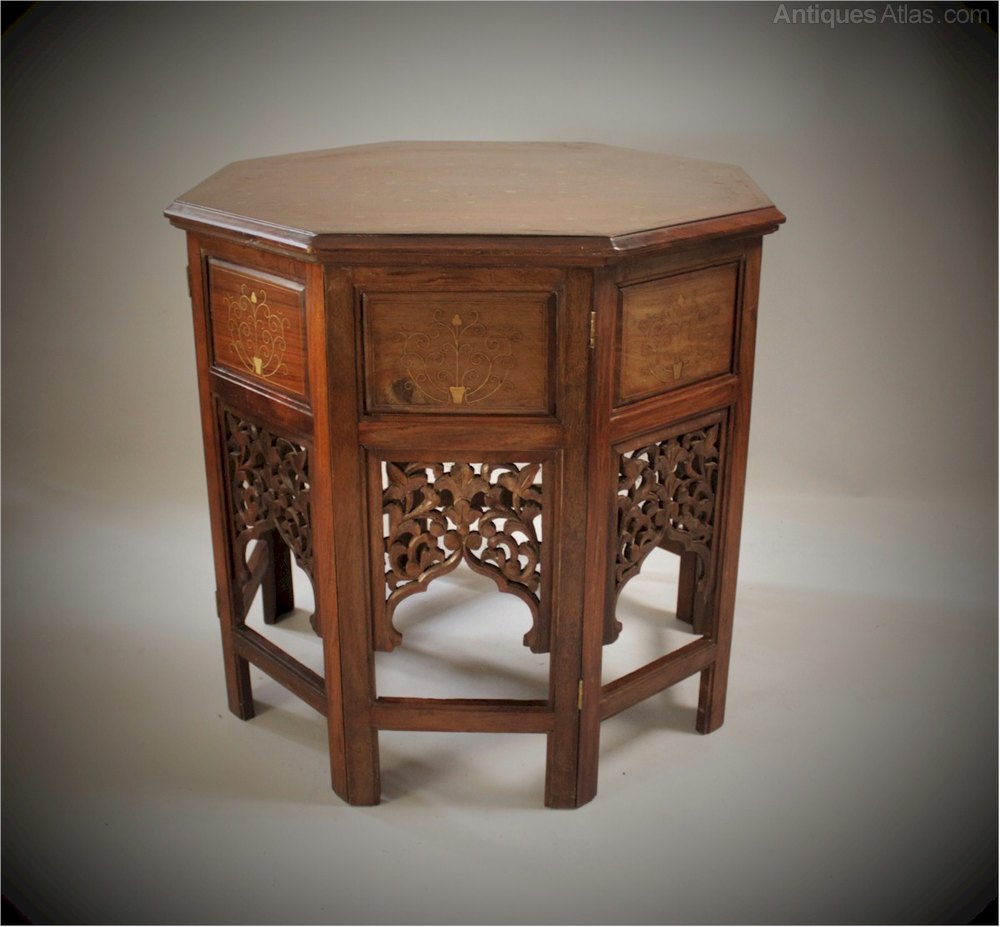 Anglo Indian Brass Inlaid Octagonal Side Table - Antiques Atlas