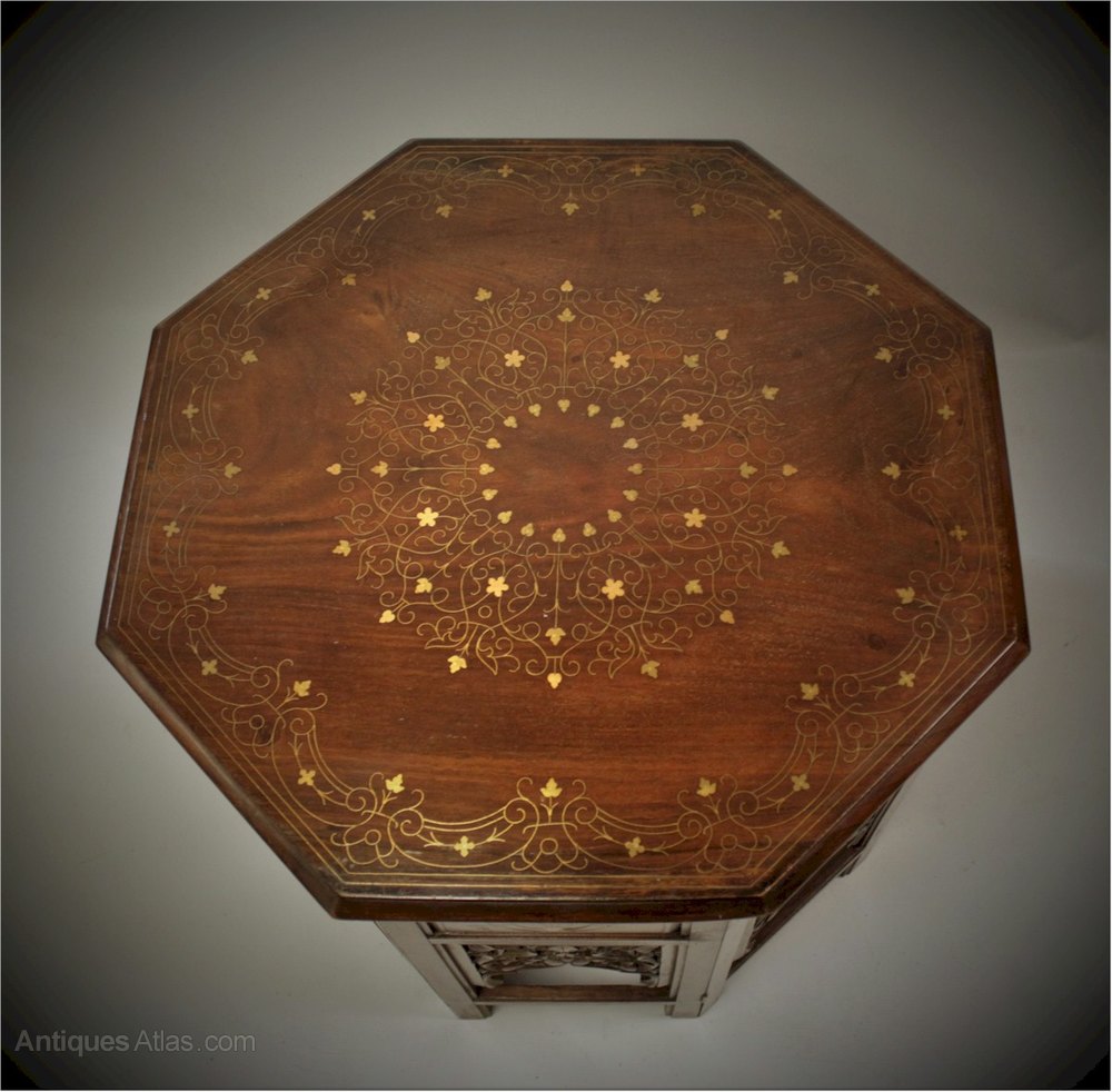 Anglo Indian Brass Inlaid Octagonal Side Table - Antiques Atlas
