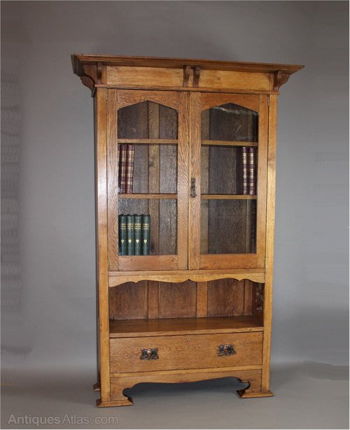 Arts And Crafts Cottage Oak Glazed Bookcase Pierced as342a1612 / AC ...