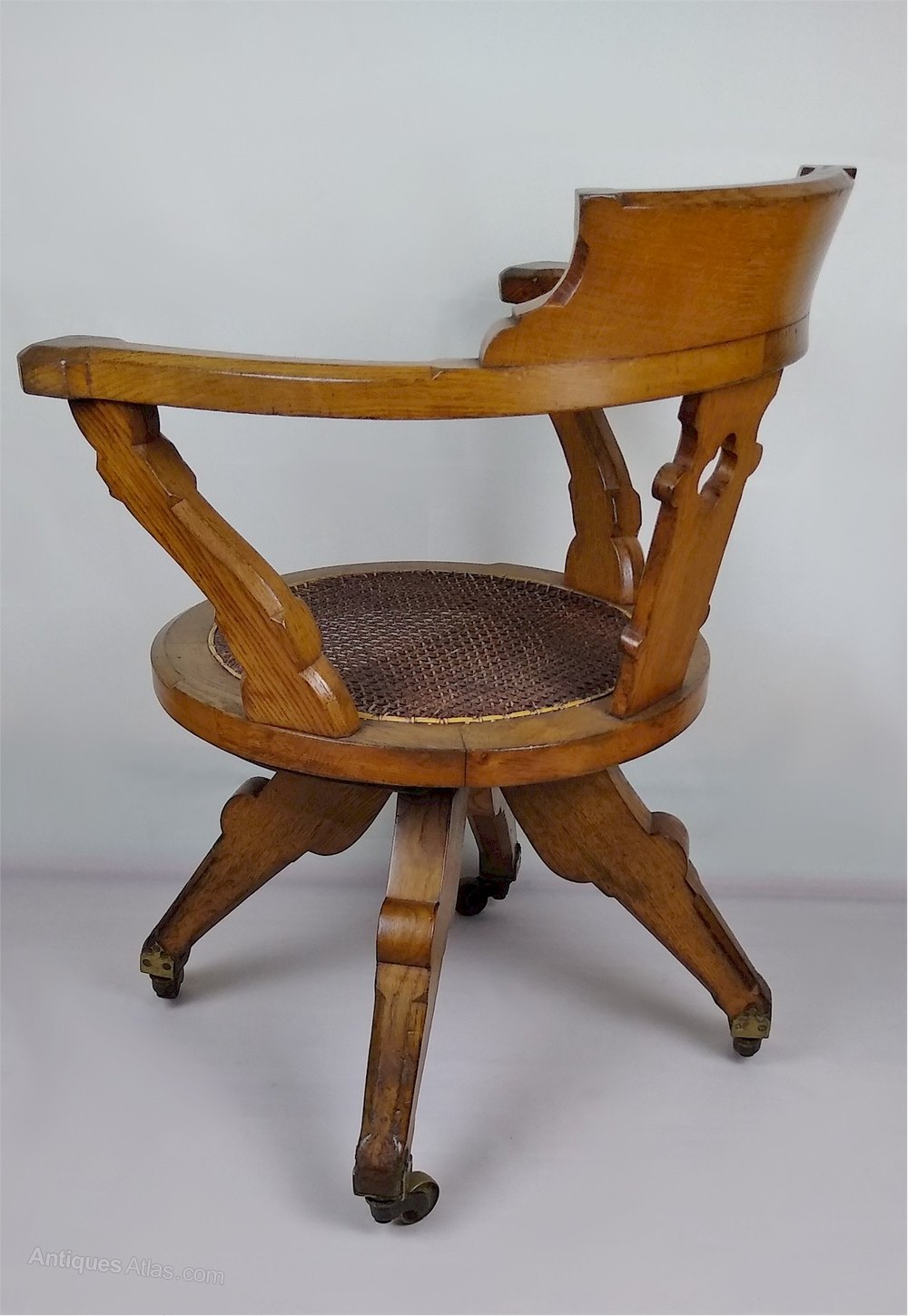 Gothic Revival Swivel Desk Chair In Honey Oak - Antiques Atlas